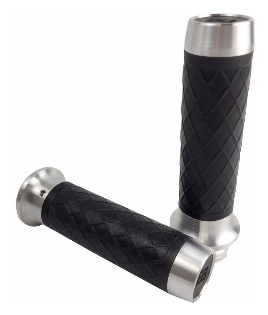 Brass Balls Cycles Leather Diamond Moto Grips For Harley With Throttle ...