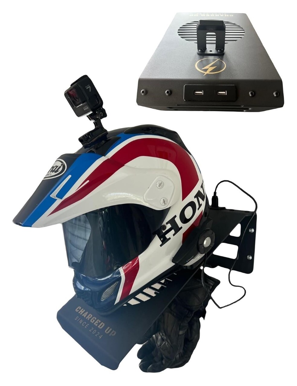 Charged Up Wall Mounted Helmet Rack With Dual USB Ports - Cycle Gear