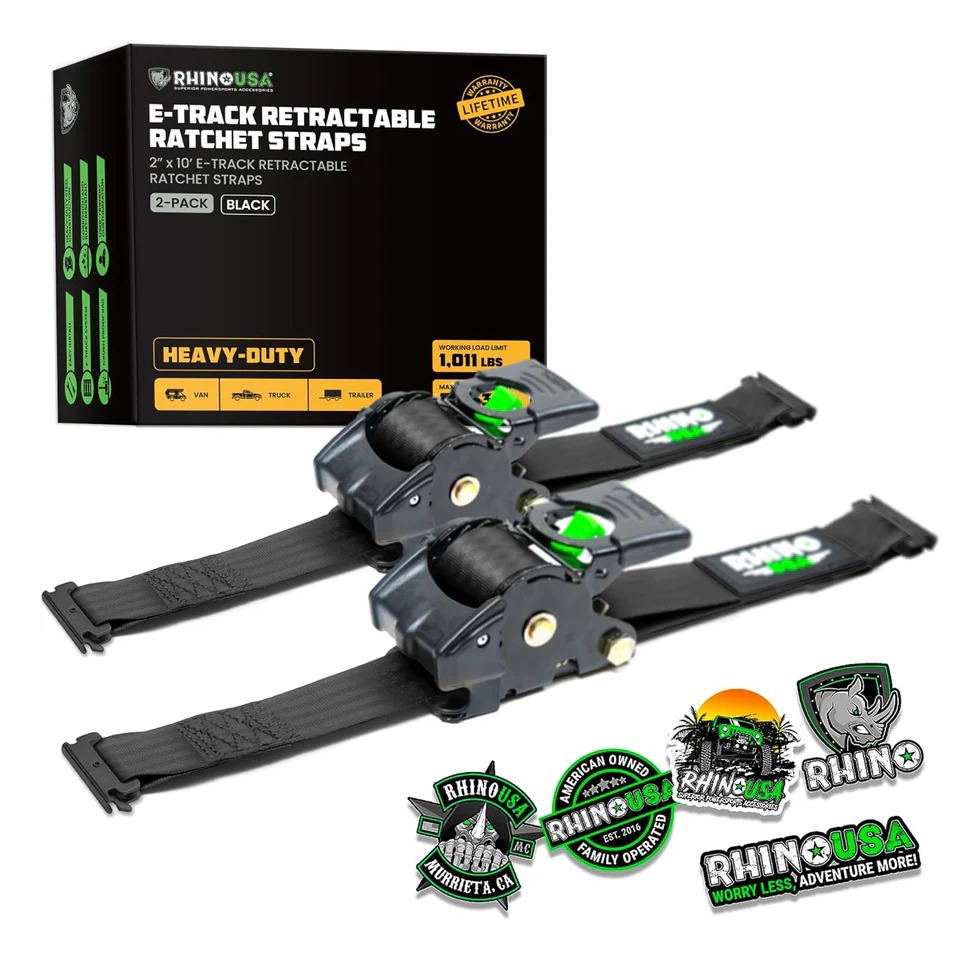 Rhino USA Retractable E-Track Ratchet Straps - Cycle Gear