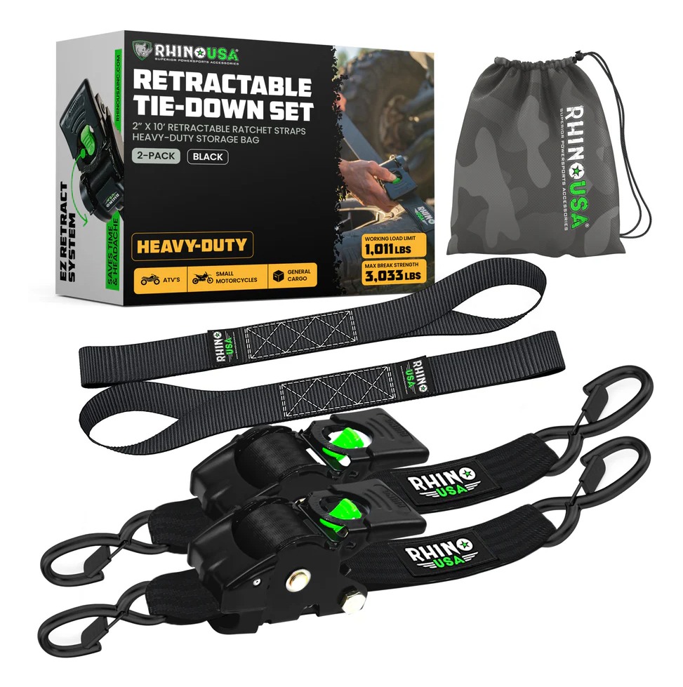 Rhino USA Heavy Duty Retractable Ratchet Straps - Cycle Gear